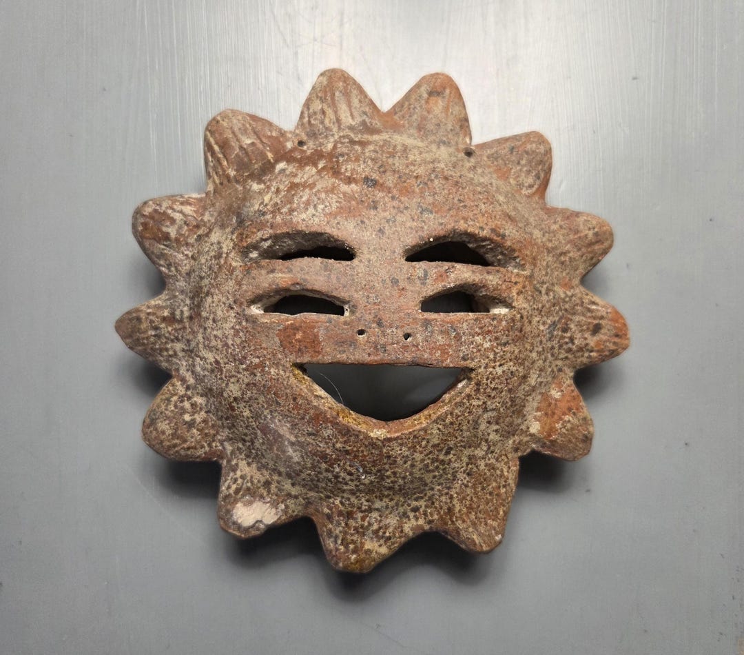 Vintage Terracotta Smiling Sun Face Wall Hanging: Mexican Folk Art ...