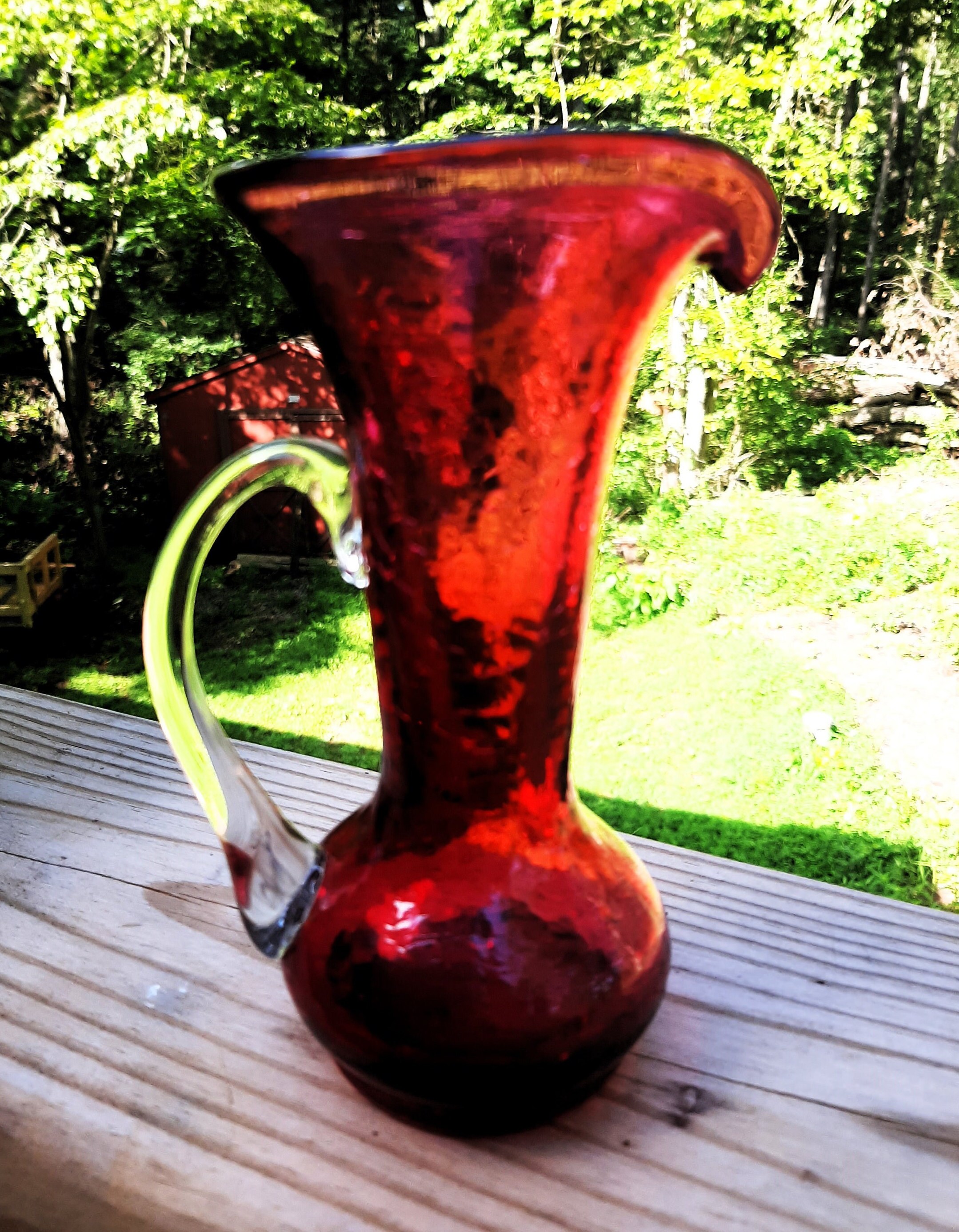 Vintage Hand Blown Cranberry Crackle Glass 5.75 Pitcher, Collectible ...