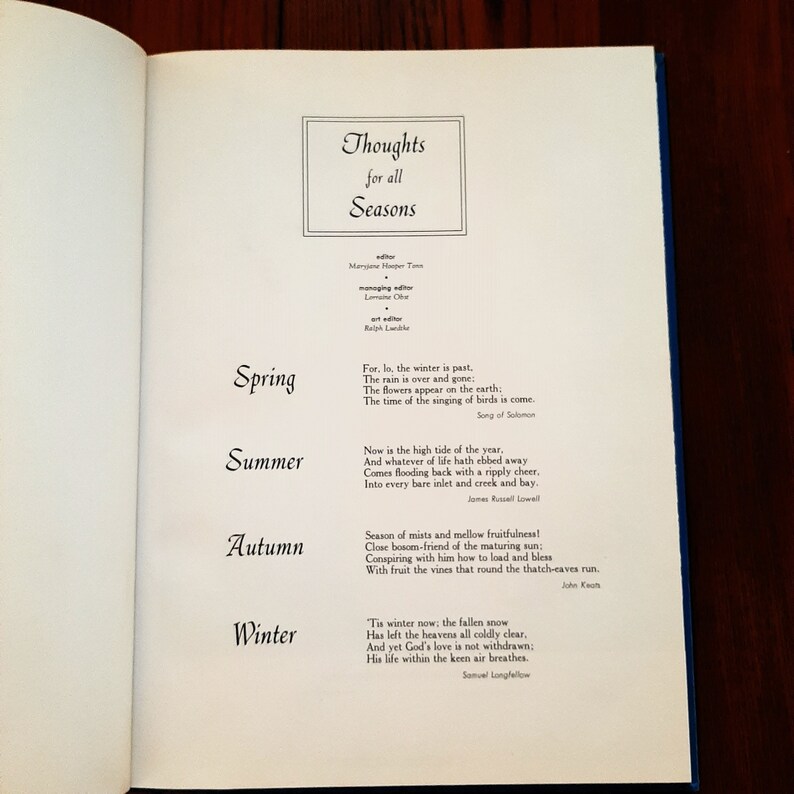 Vintage 'thoughts for All Seasons' Book: 1972 Seasonal Poems ...