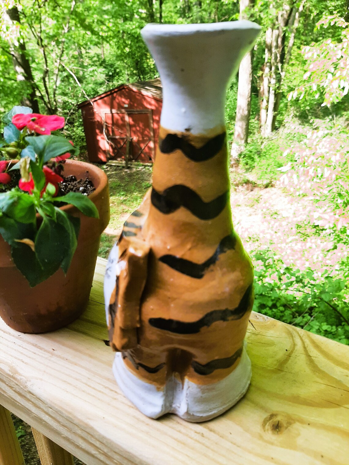Hand Painted Clay Cat Bud Vase, Heavy Painted Clay Cat Face Vase ...