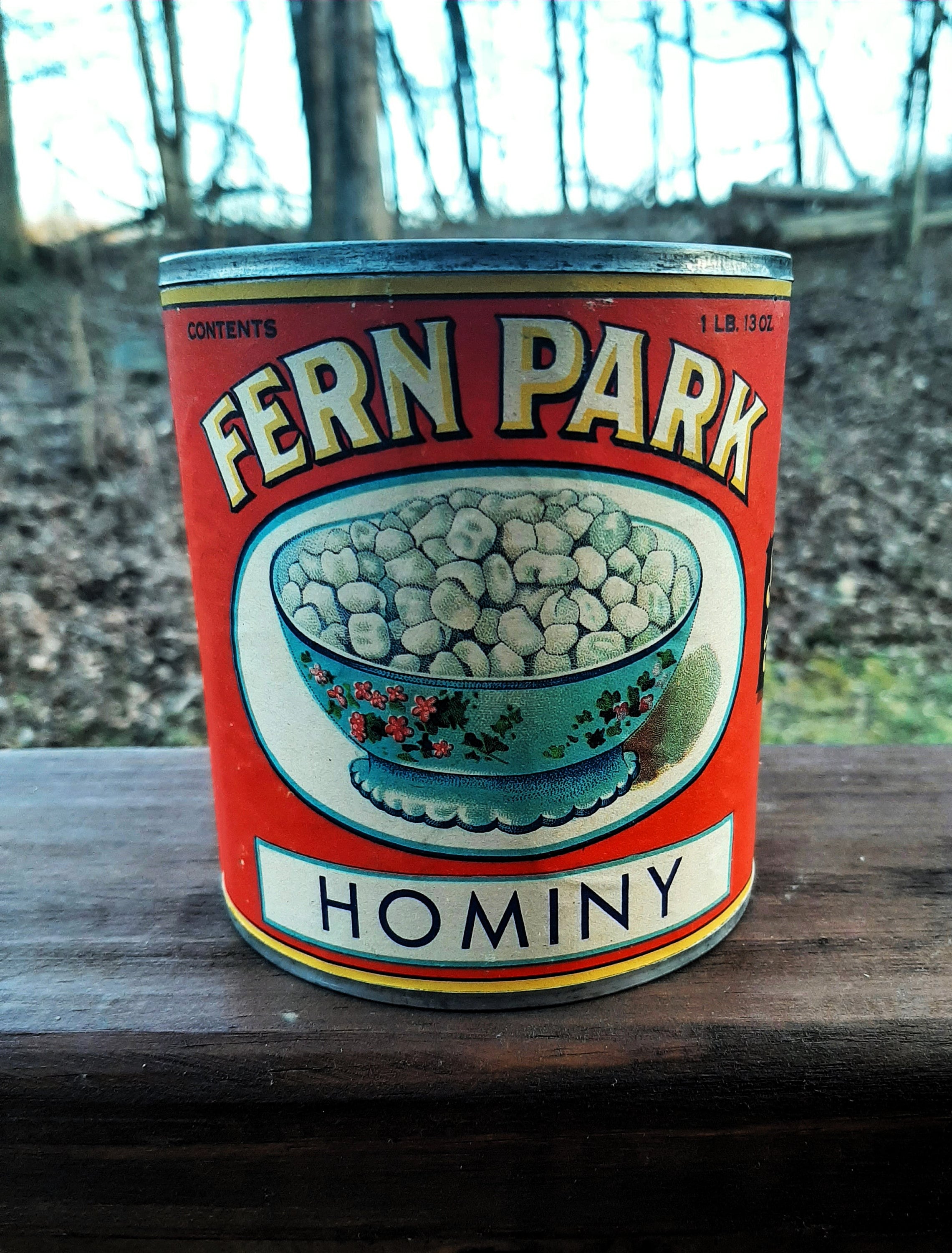 Antique Fern Park Hominy Can W Original Lid L. Klein, WWII Canned ...