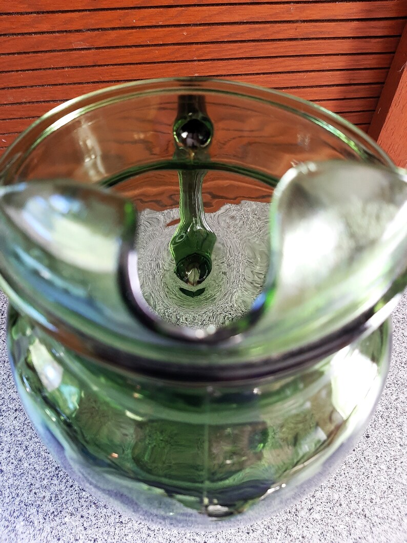 Vintage Green Glass Large Water Pitcher With Textured Mirror Glass ...