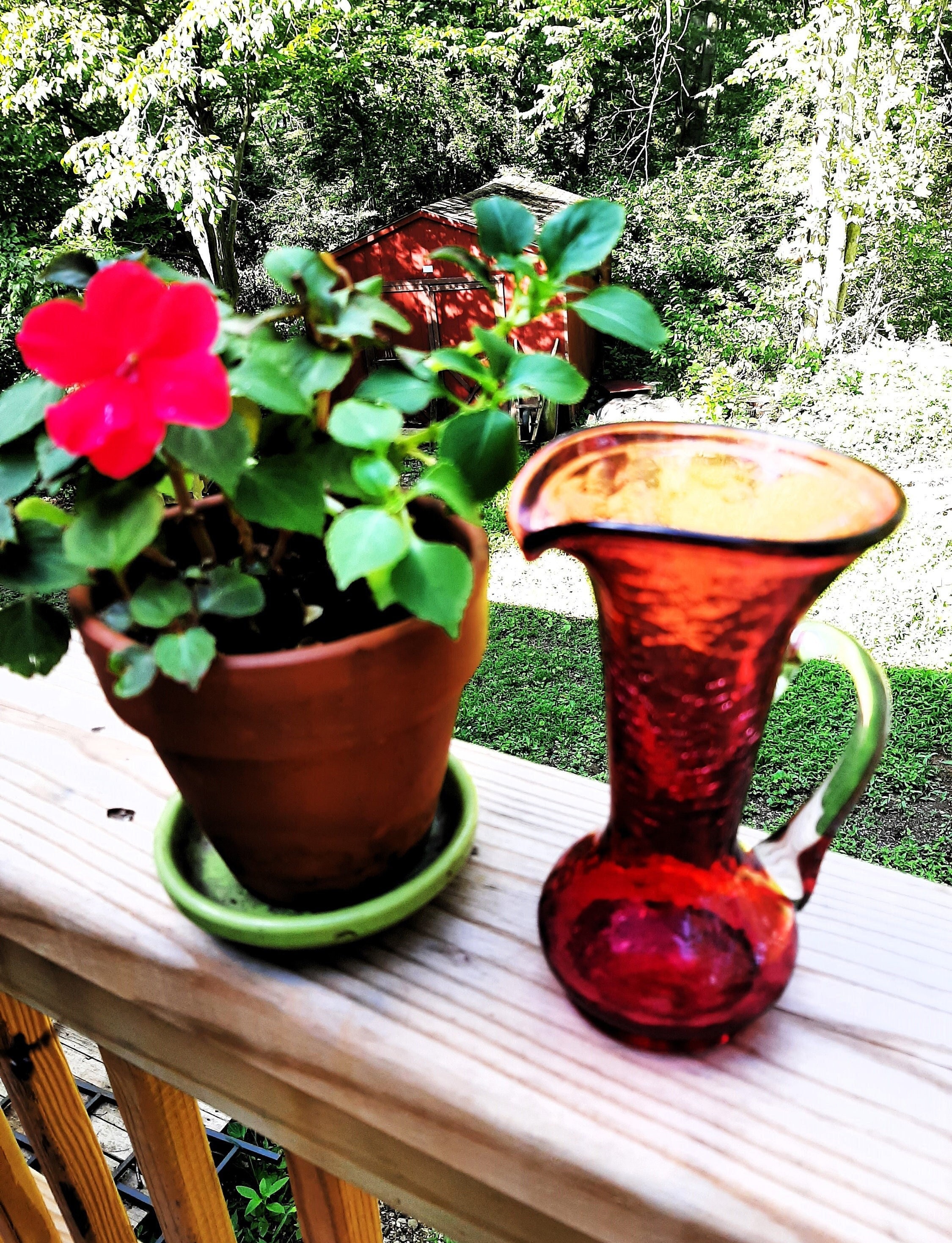 Vintage Hand Blown Cranberry Crackle Glass 5.75 Pitcher, Collectible ...