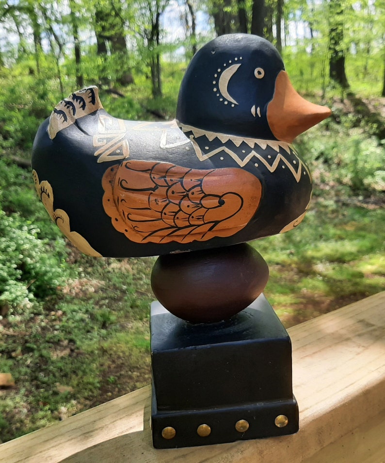Vintage Folk Art Duck Hand Painted, Duck Sitting on Egg Folk Art Decor ...