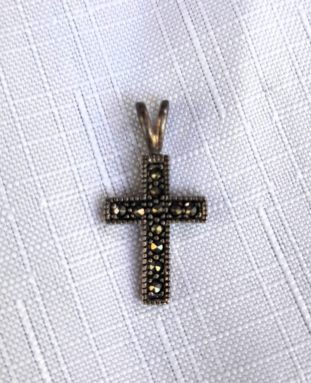 Vintage Sterling Silver Small Marcasite Cross Pendant, Small Marcasite ...