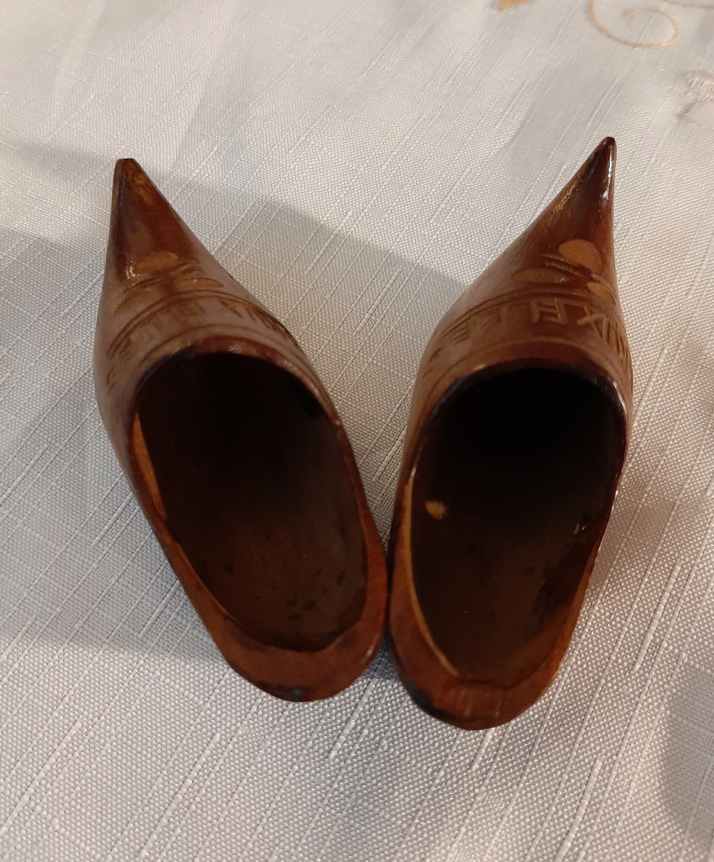 Antique Bruxelles Miniature Carved Wooden Clogs WWII Souvenir Belgium ...