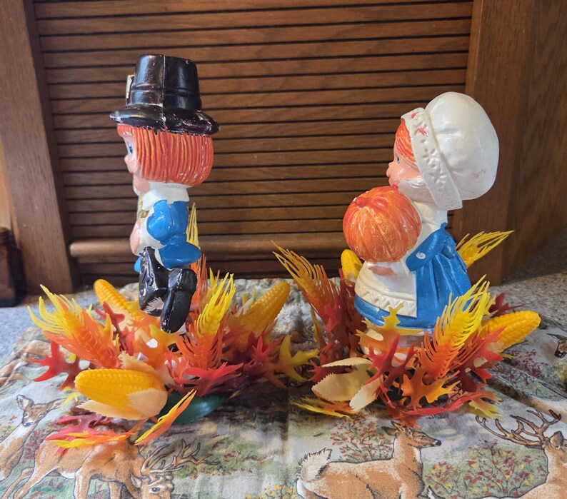 Vintage Rubber Pilgrim Figurines With Autumn Foliage: Thanksgiving ...