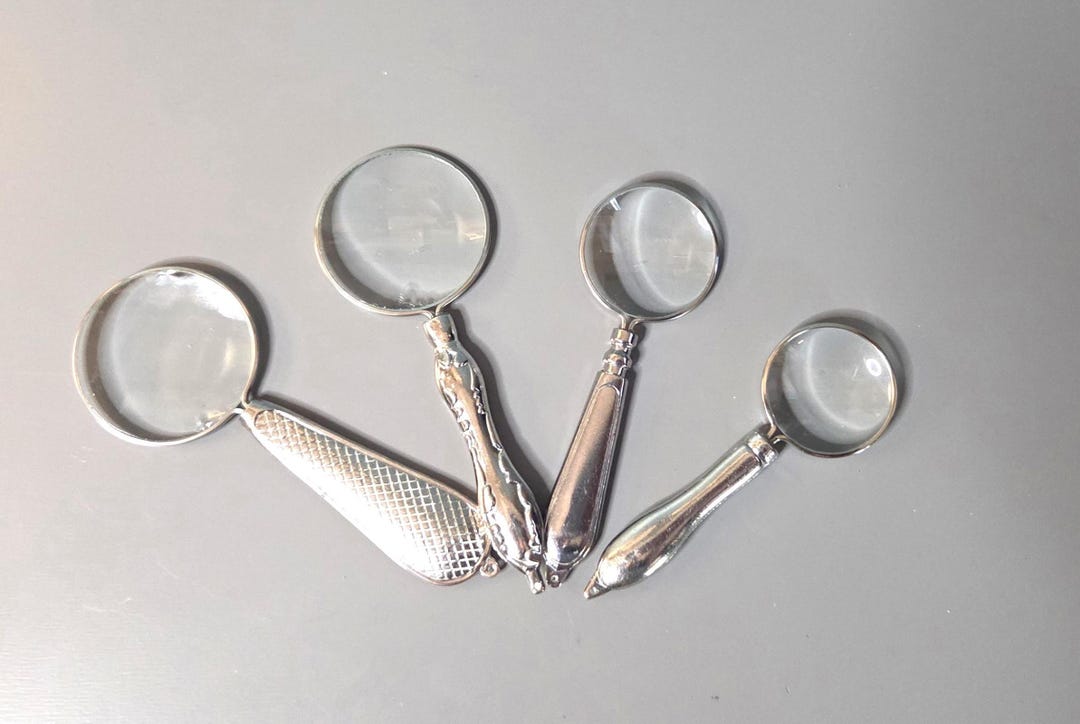 Vintage Retro Style Hand Held Magnifying Glass Set of 4, Small Silver ...