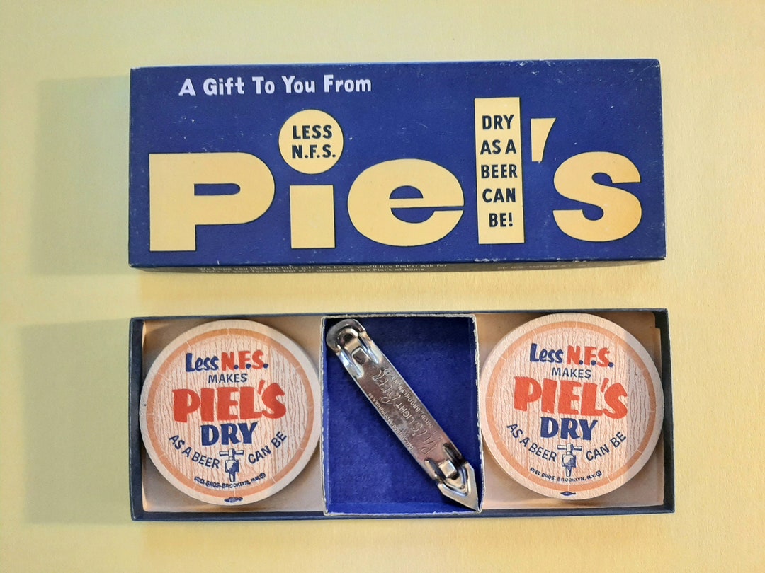 Piels Beer Coasters & Can Opener Set, Piels Less NFS Dry as a Beer Can ...