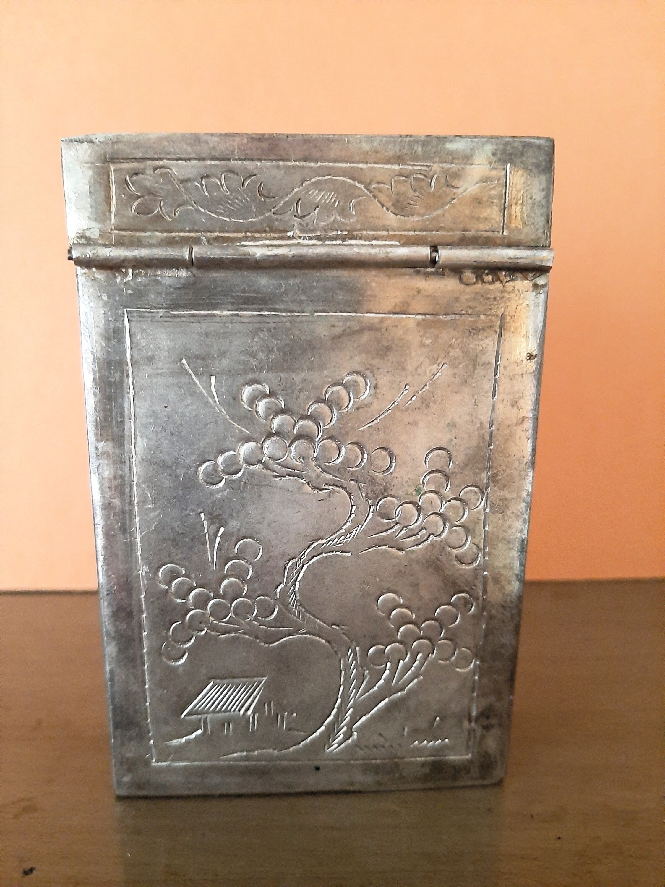 Antique Chinese Ornate White Metal Hinged Cigarette Case W Floral ...