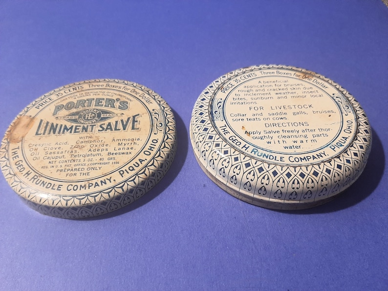 Antique Porter's Liniment Salve Tin: 1916 Geo H. Rundle Co. - Etsy