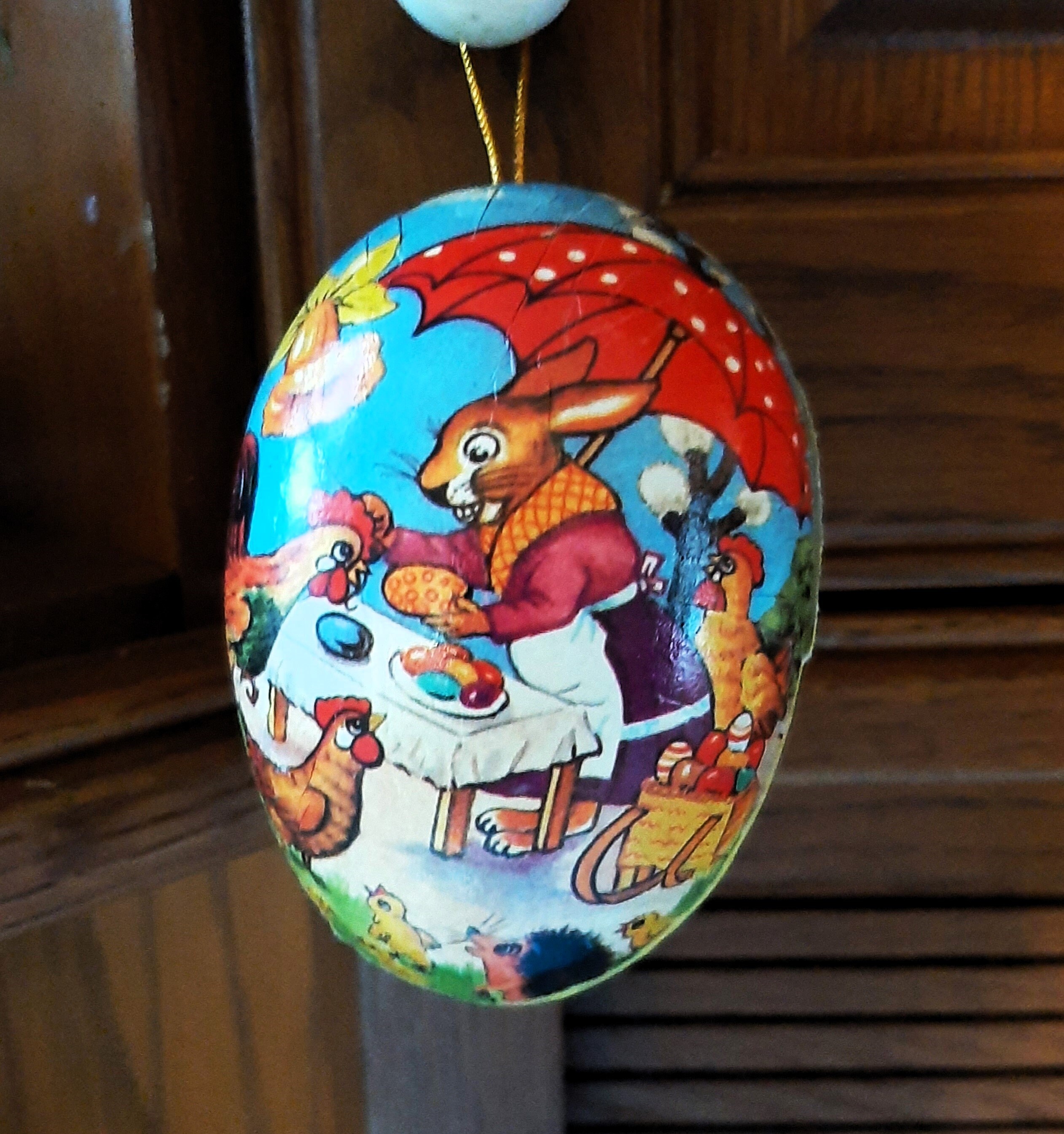 Vintage Paper Mache Easter Egg W Bunny and Animal Friends Coloring Eggs ...