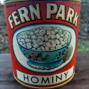 Antique Fern Park Hominy Can W Original Lid L. Klein, WWII Canned ...