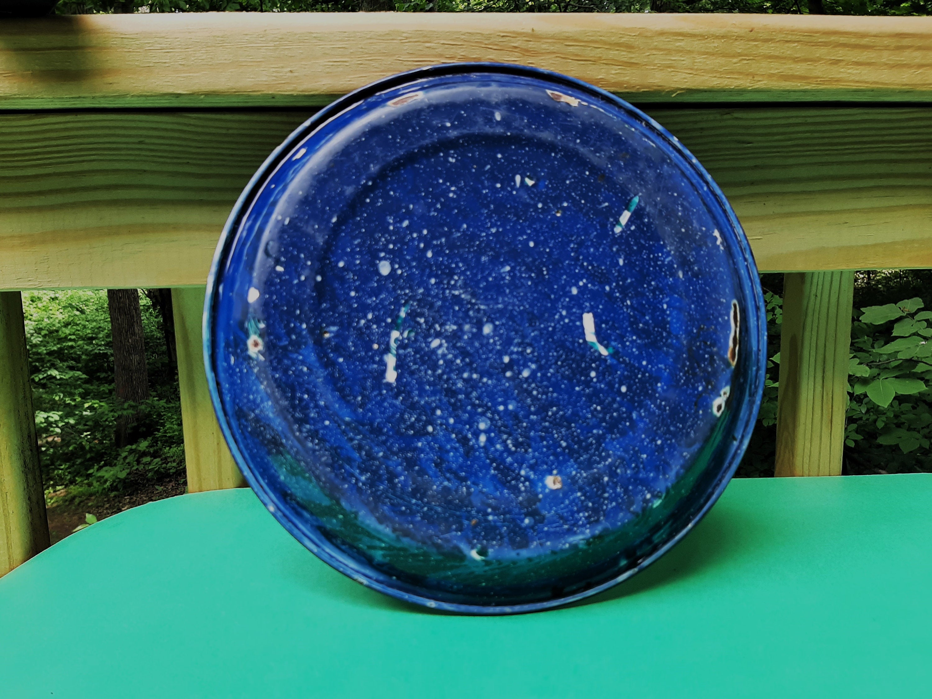 Vintage White and Blue Speckled Enamelware Pie Plate, White and Blue ...