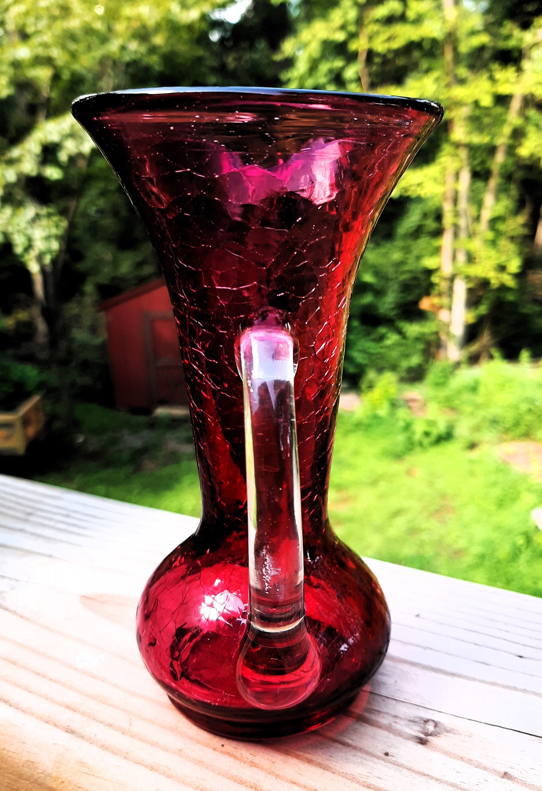 Vintage Hand Blown Cranberry Crackle Glass 5.75 Pitcher, Collectible ...