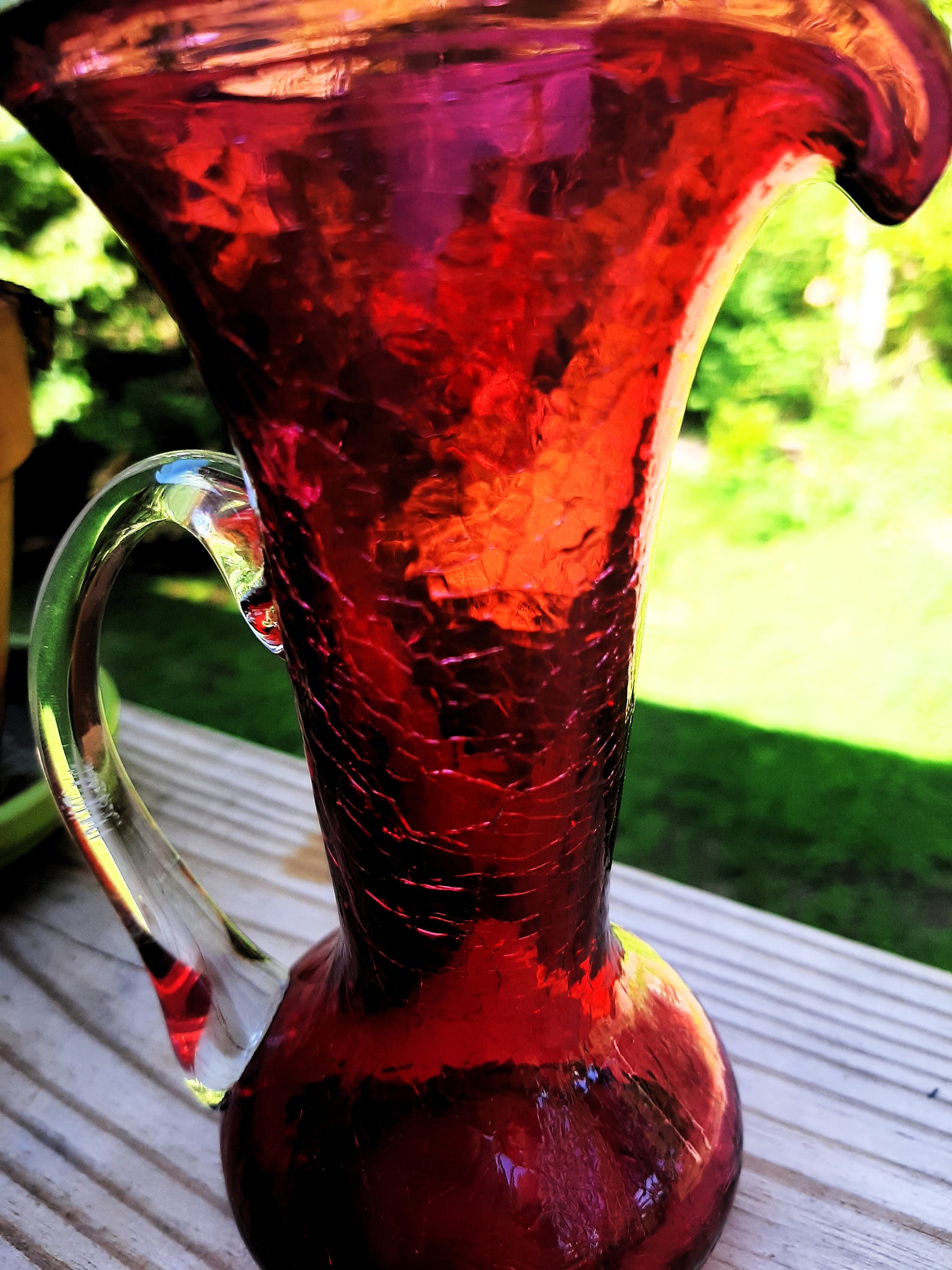 Vintage Hand Blown Cranberry Crackle Glass 5.75 Pitcher, Collectible ...