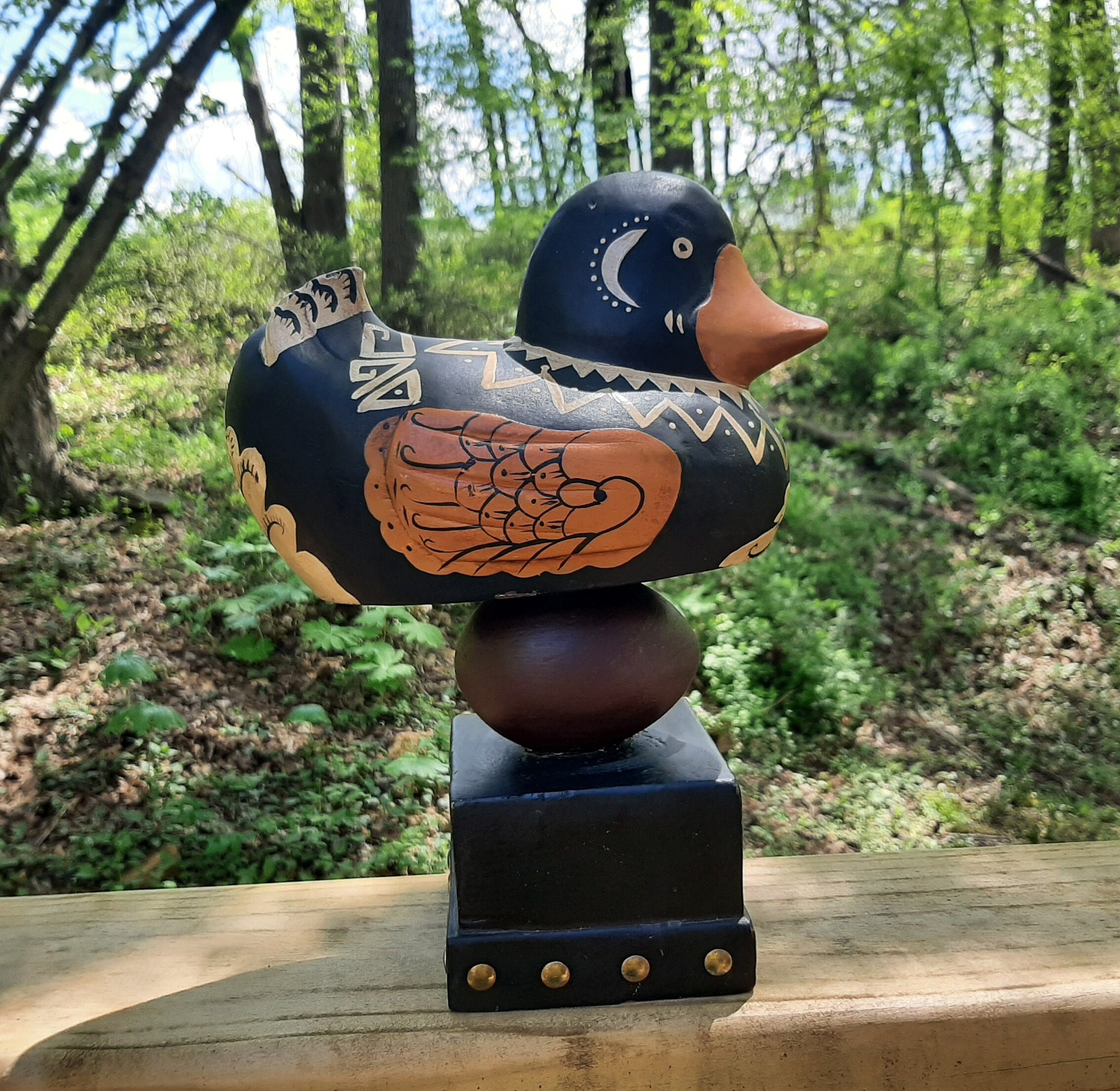 Vintage Folk Art Duck Hand Painted, Duck Sitting on Egg Folk Art Decor ...