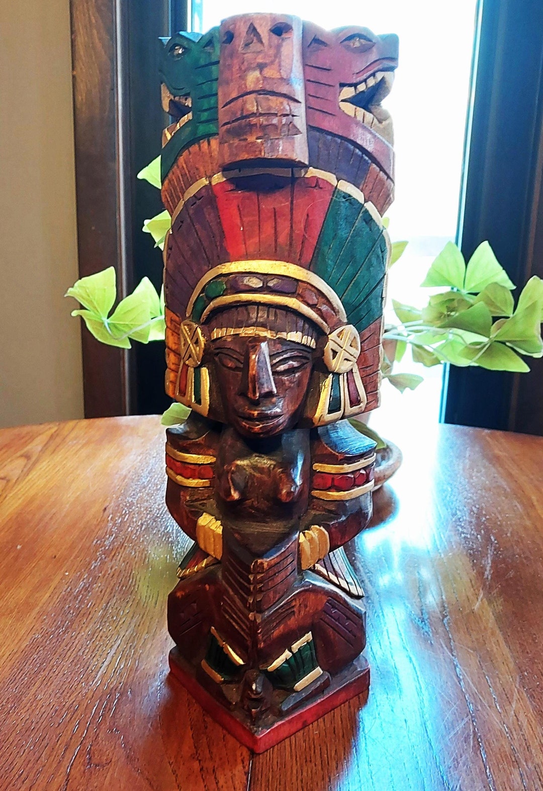 Vintage Hand Painted Carved Mayan Fertility Totem Pole, Wooden Aztec ...