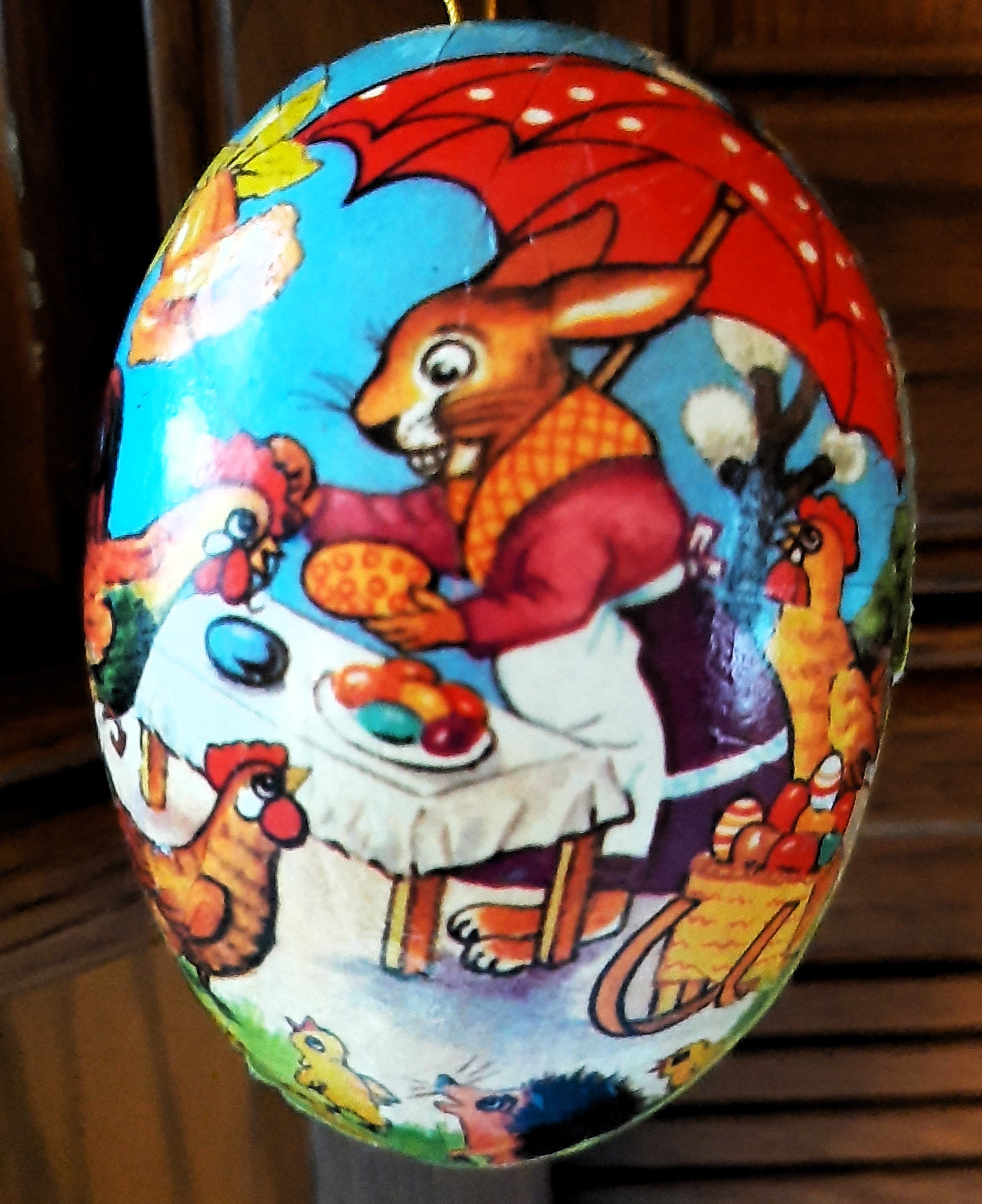 Vintage Paper Mache Easter Egg W Bunny and Animal Friends Coloring Eggs ...