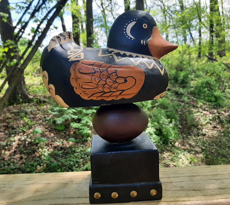 Vintage Folk Art Duck Hand Painted, Duck Sitting on Egg Folk Art Decor ...