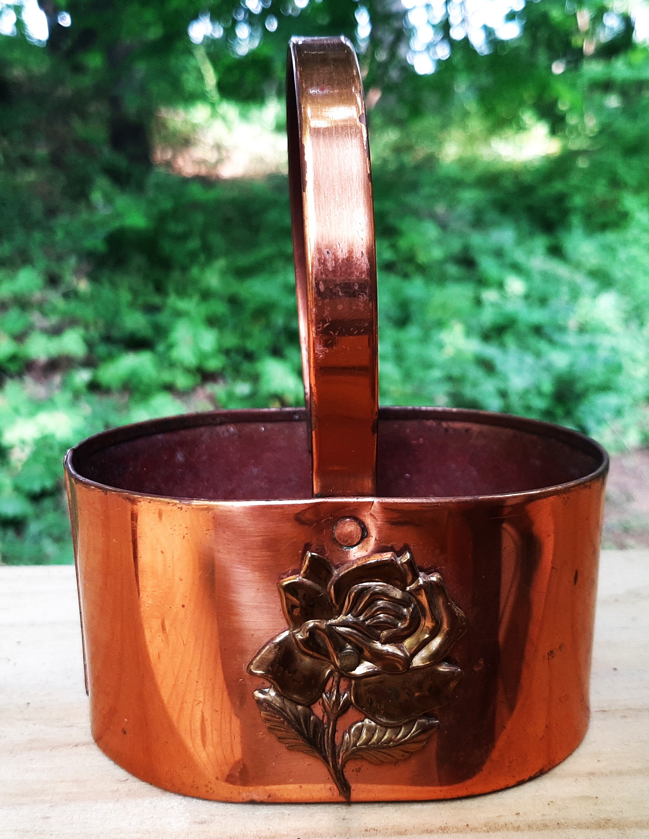Vintage Small Brass Copper Basket With Brass Rose Center, Soldered ...