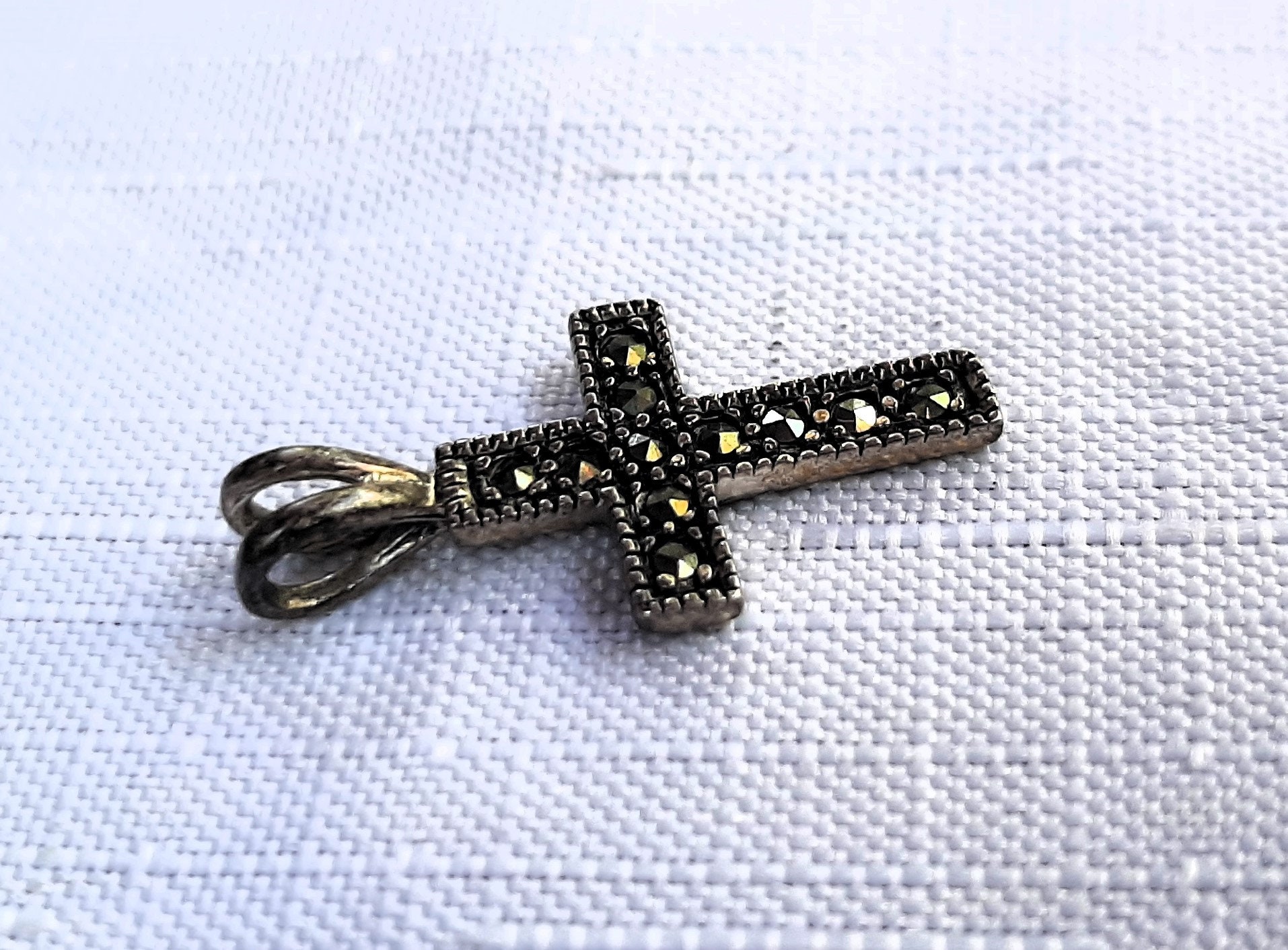 Vintage Sterling Silver Small Marcasite Cross Pendant, Small Marcasite ...