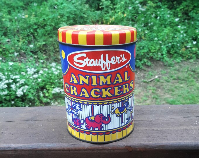 Vintage Stauffers Animal Cracker Tin W Carousel, Animal Crackers Retro ...