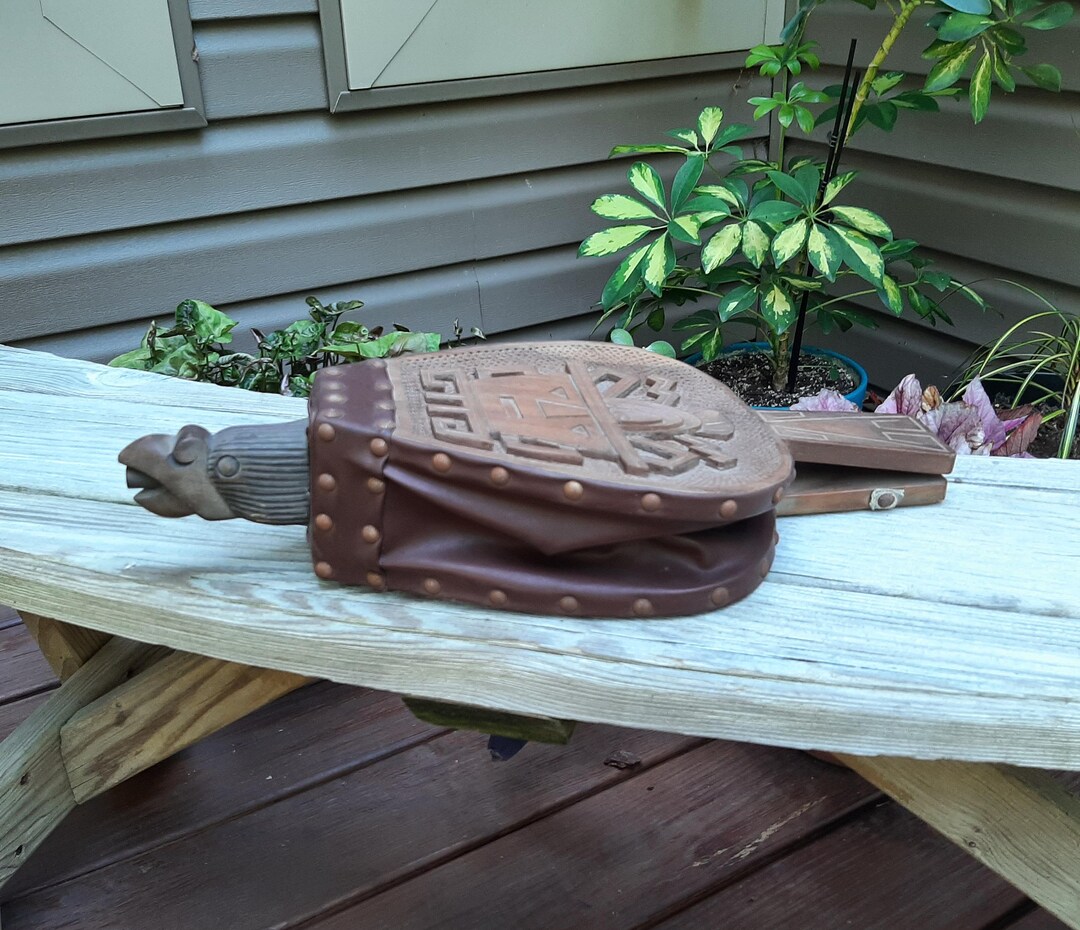 RARE Carved Wood and Leather Tribal Bellows W Turtle Head & Brass ...