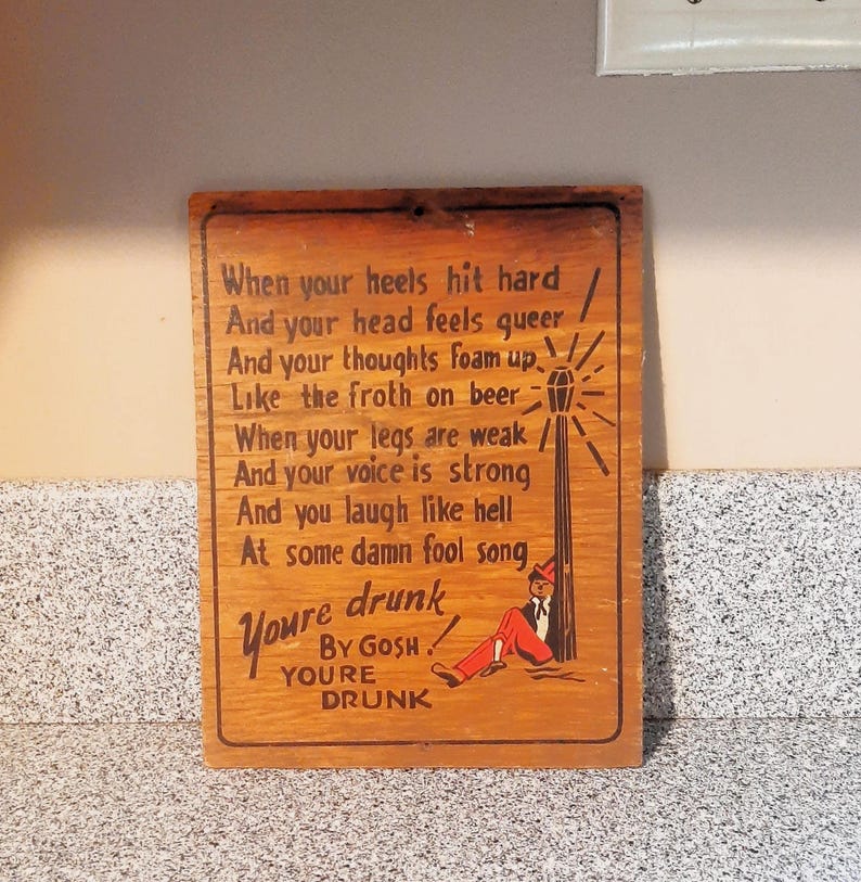 1950s Retro Bar Sign: Drunk Poem Plaque, Basement Bar Decor - Etsy