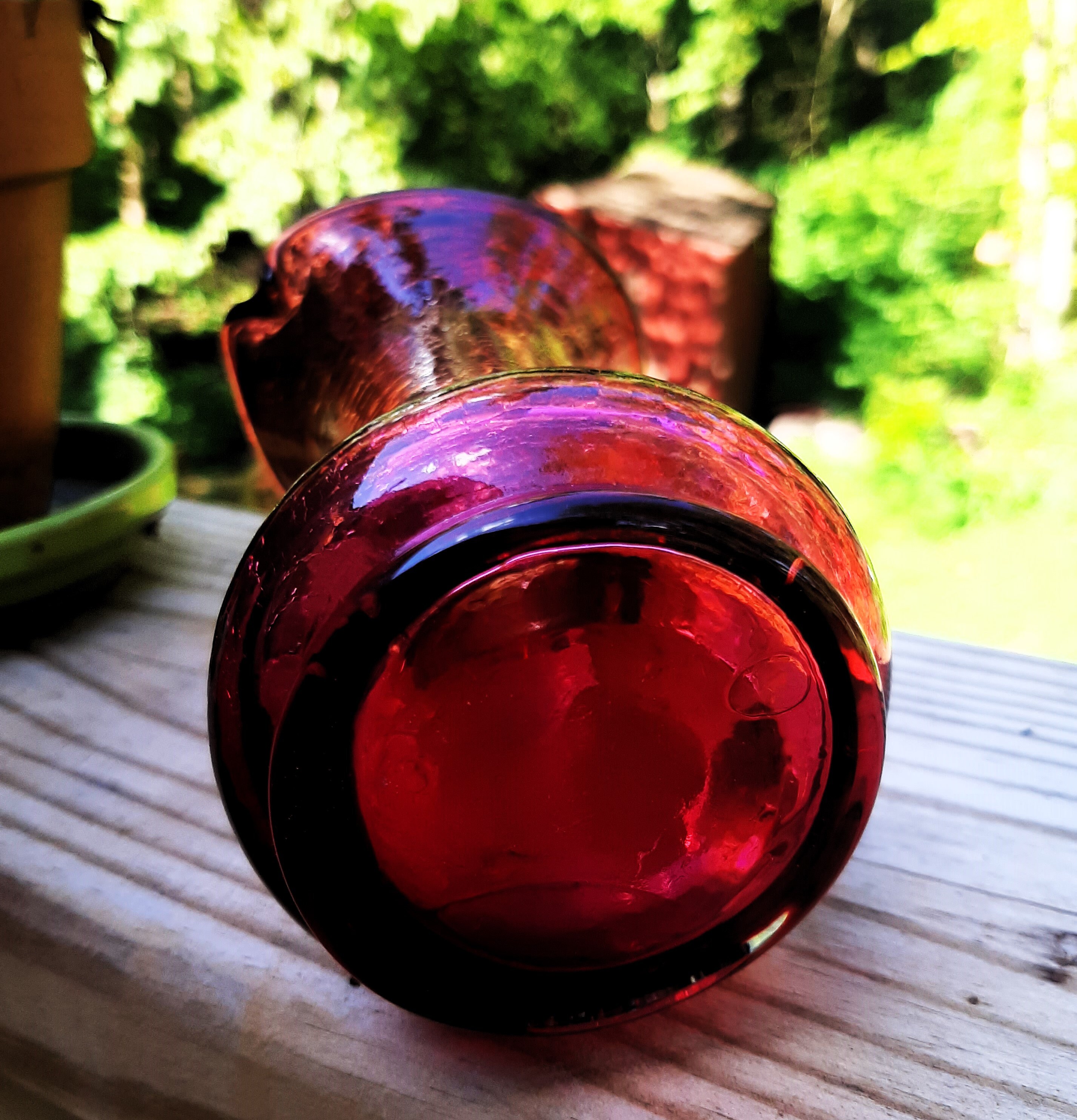 Vintage Hand Blown Cranberry Crackle Glass 5.75 Pitcher, Collectible ...