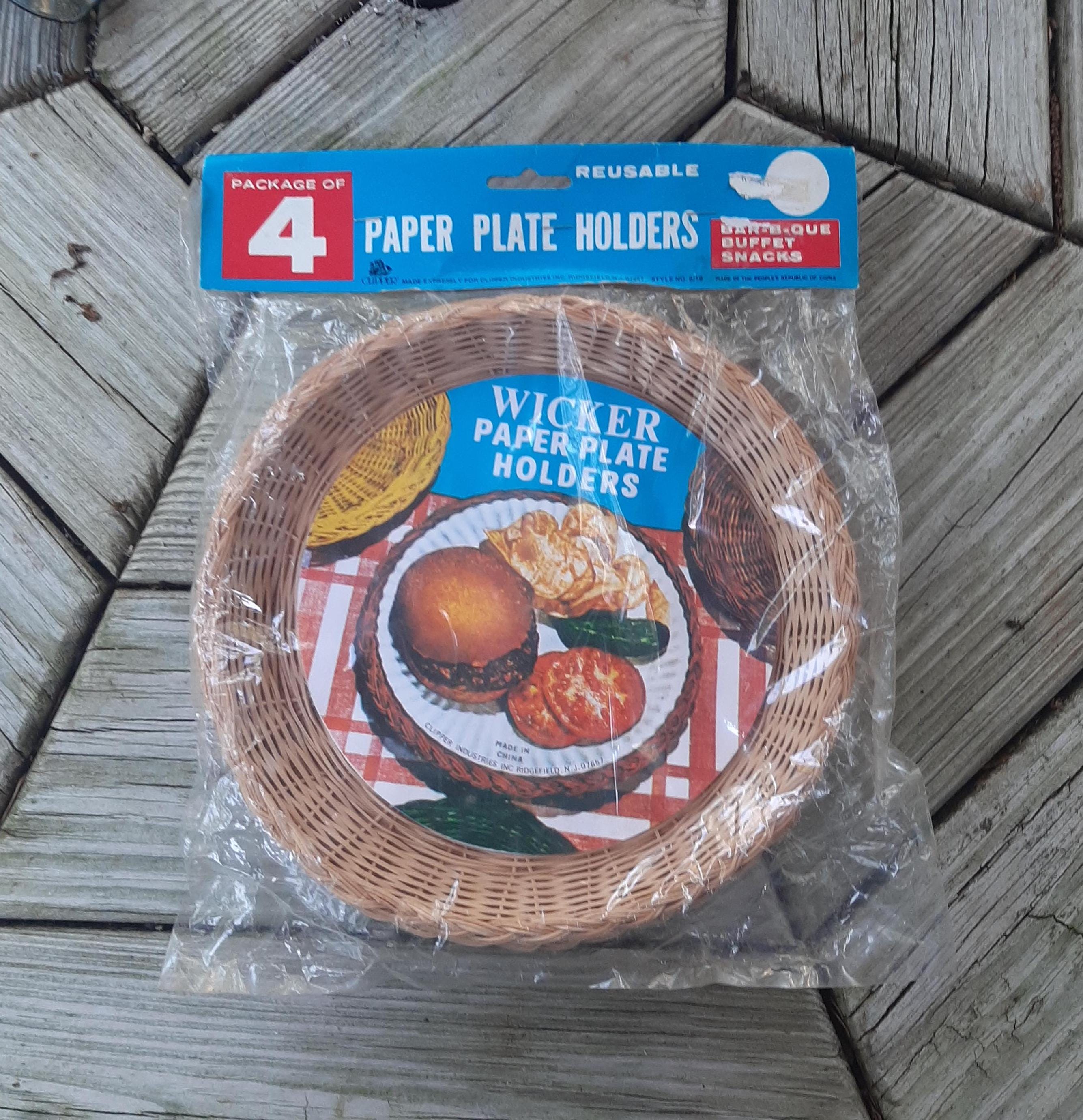 Vintage Wicker Paper Plate Holders NOS Set of 4 for Bar-b-que, Buffet ...