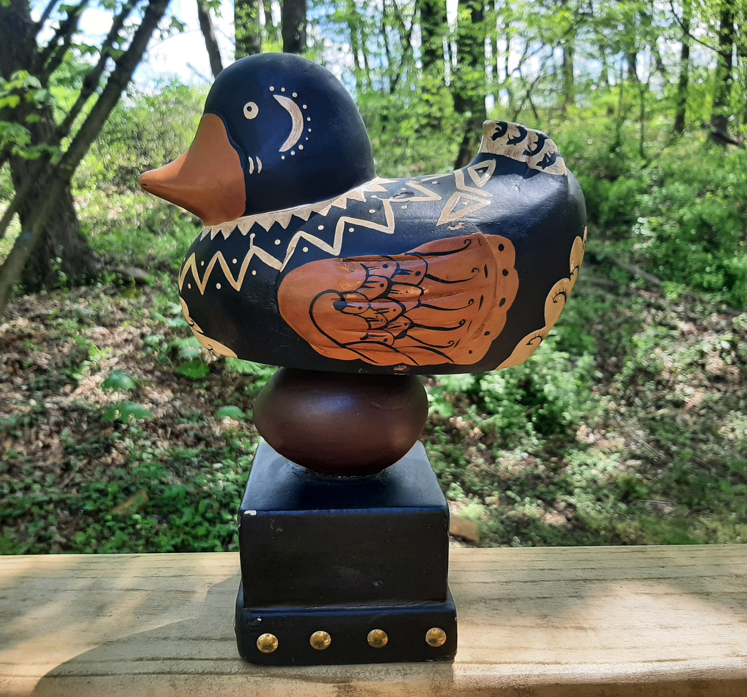 Vintage Folk Art Duck Hand Painted, Duck Sitting on Egg Folk Art Decor ...