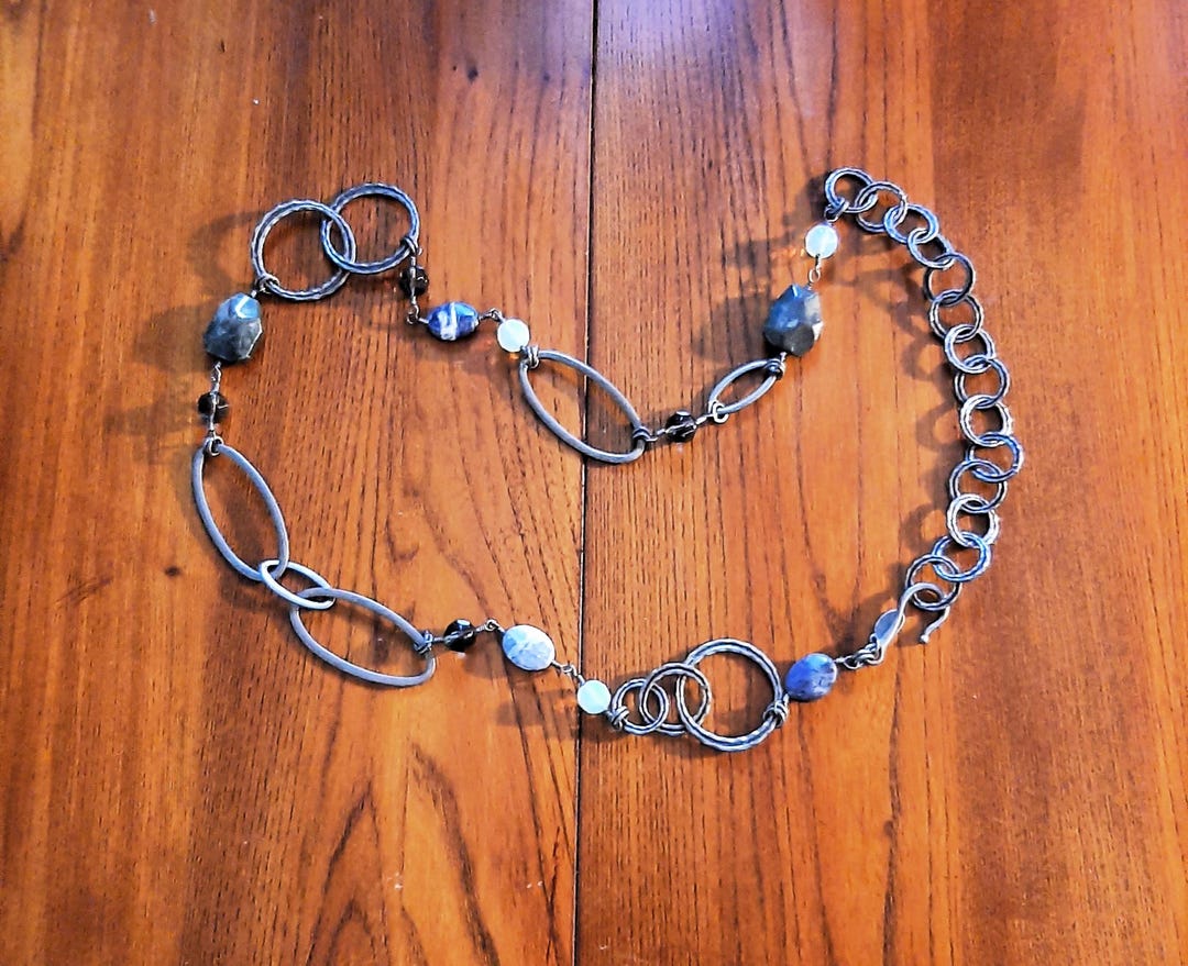 Vintage Chico's Chain Link Belt W Faux Stones & Sparkling Fax Gems With ...