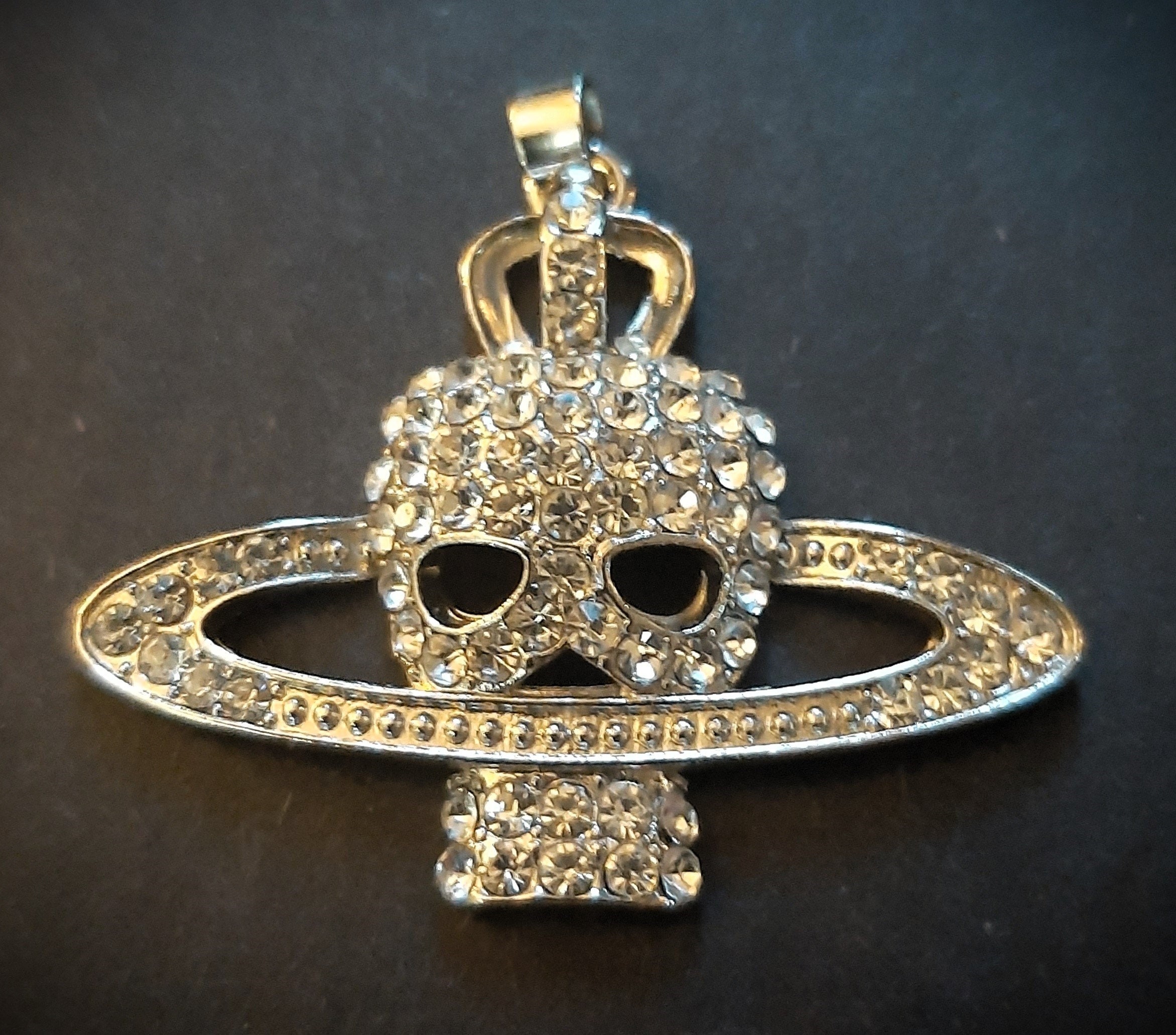 Vintage Skull Bling Pendant W Rhinestones and Ring Around Skull, Ladies ...