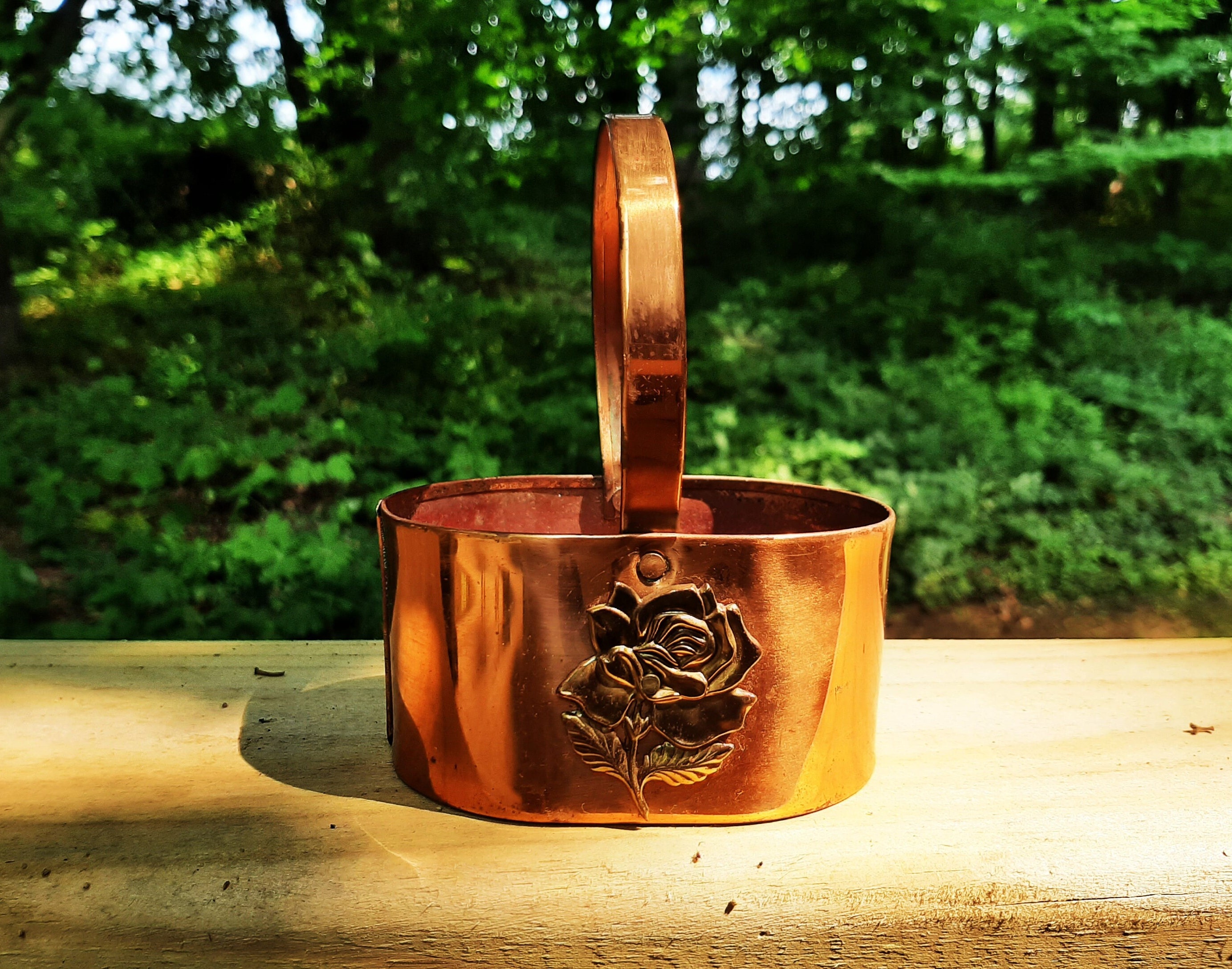 Vintage Small Brass Copper Basket With Brass Rose Center, Soldered ...