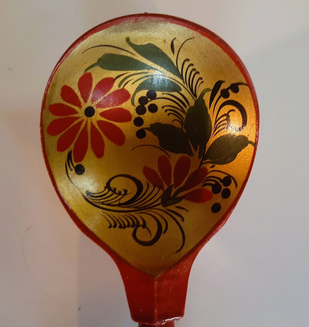 Russian Folk Art Decorative Wooden Spoon, Vintage Hand Painted ...