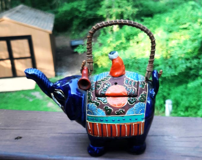 Japanese Cloisonne Hand Painted Satsuma Elephant Teapot W Buddha ...
