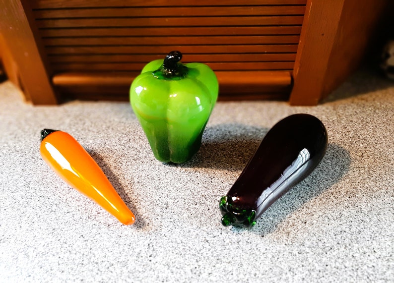Vintage Glass Vegetables Set of 3 Glass Carrot Glass Green Pepper Glass ...