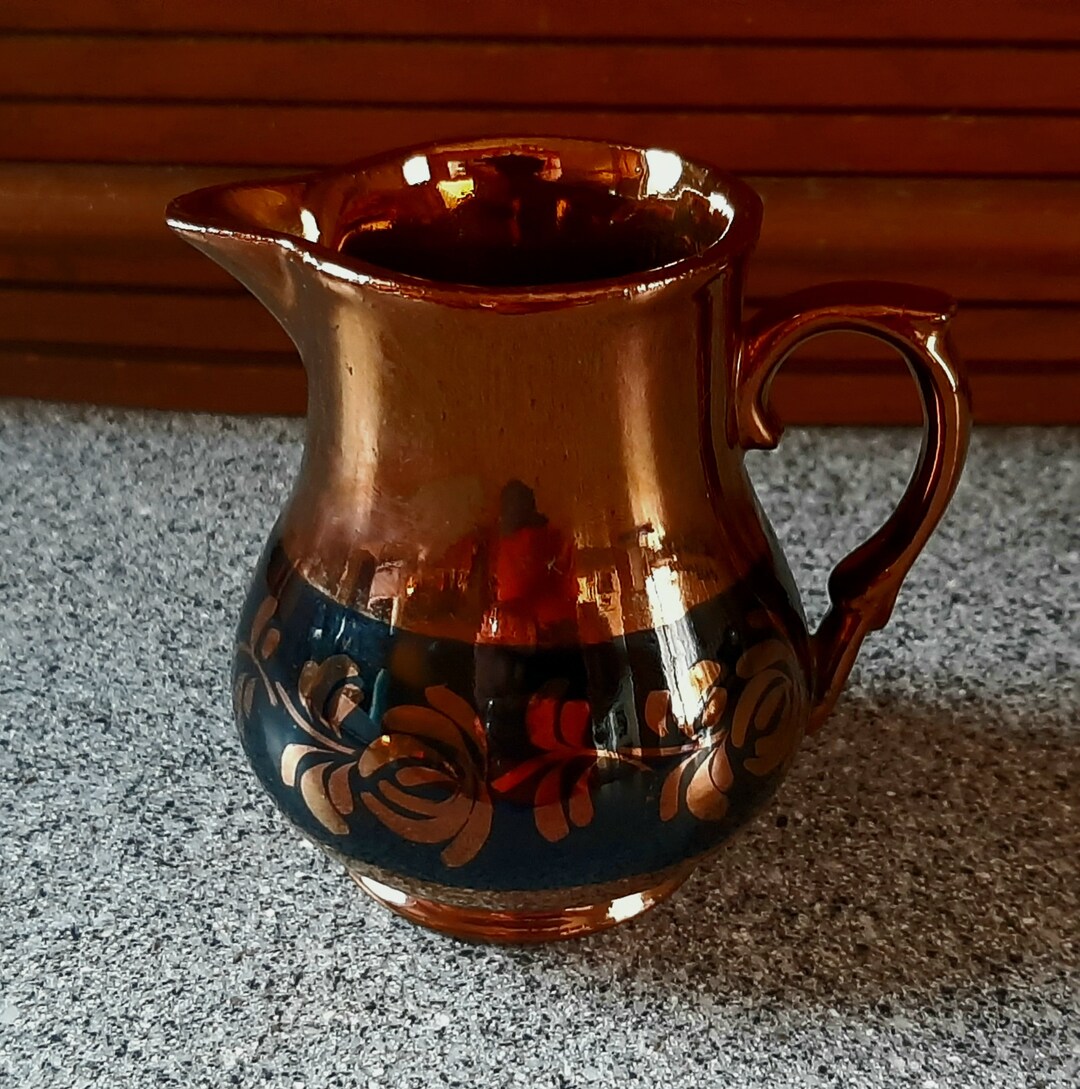 Antique Copper Luster Creamer W Black Floral Design Numbered, Made in ...