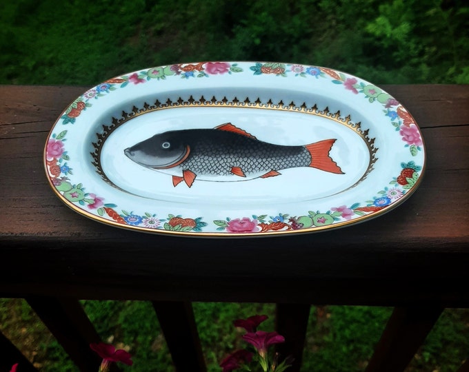 Vintage Portugal Porcelain Fish Plate by NG Portugal, Oblong Fish Plate ...