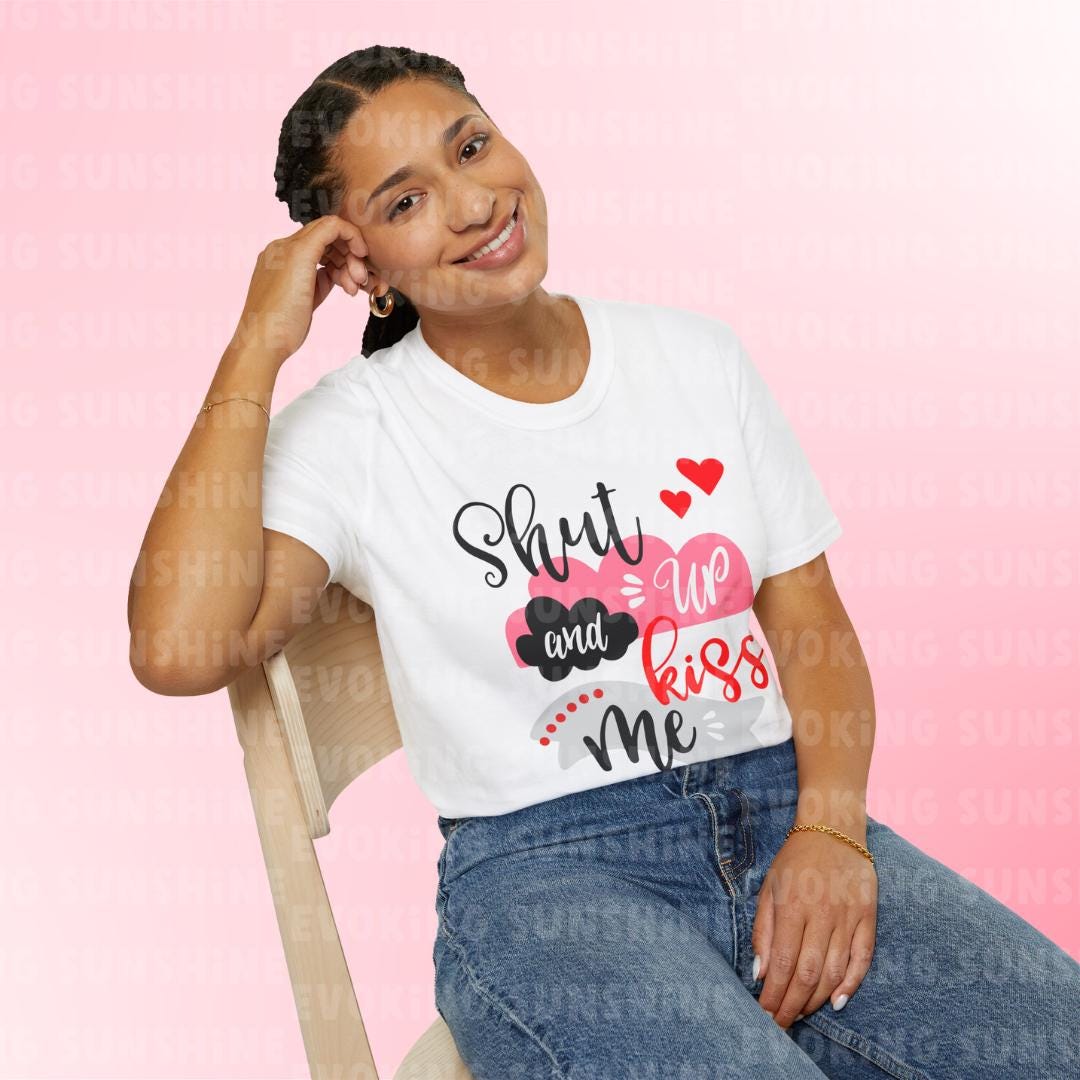 Fun Graphic 'shut up and Kiss Me' T-shirt, Pink Red Black Tee ...
