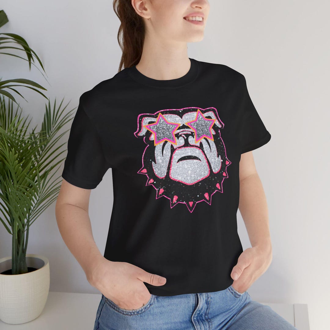UGA Bulldog Lady Tee in Black, Pink and Silver Faux Glitter - Etsy