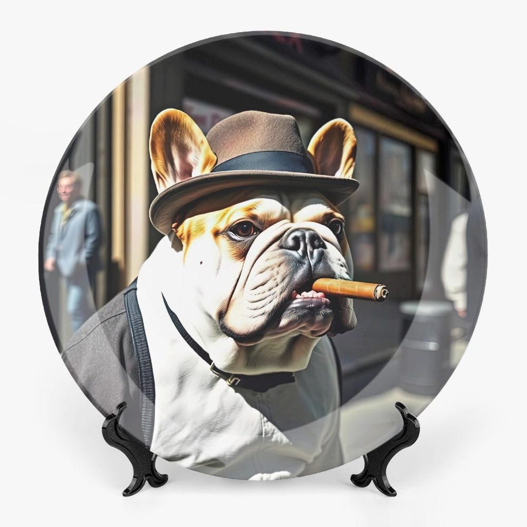 Cigar Smoking Bulldog Plate Unique Retro Decor for Cigar Lovers & Dog ...