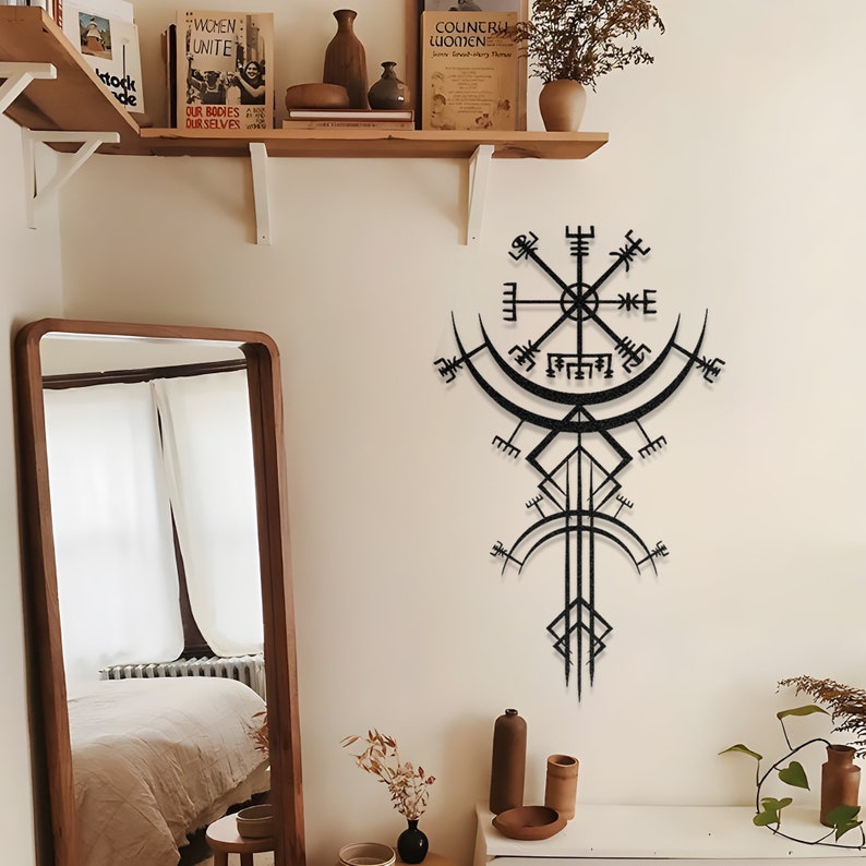 Viking Metal Decor, Vegvisir Metal Wall Art, Runic Wall Decor, Nordic ...