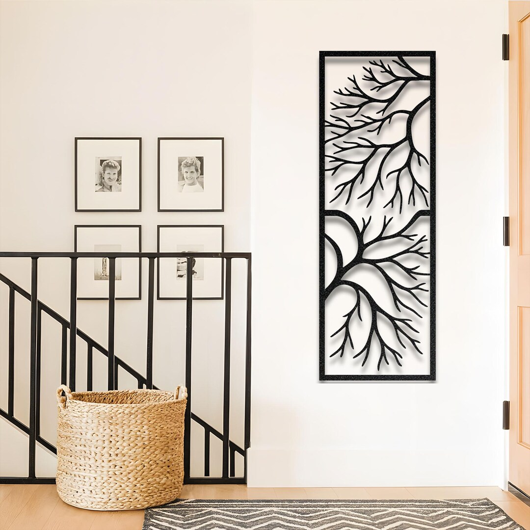 Vertical Tree Branch Metal Wall Art Modern Nature Decor for Living Room ...