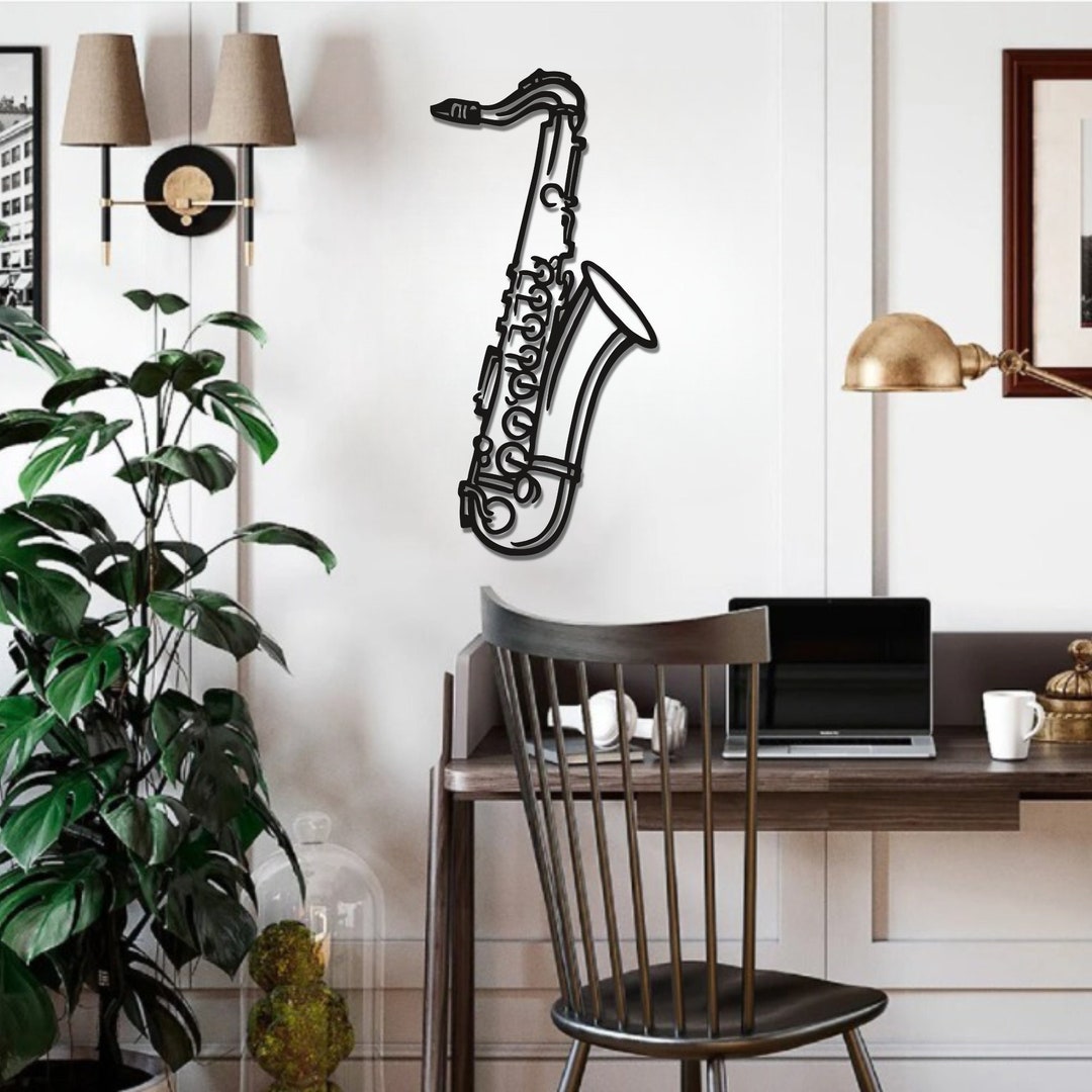 Jazz Music Contoured Saxophone Design Metal Wall Art, Music Wall Art ...