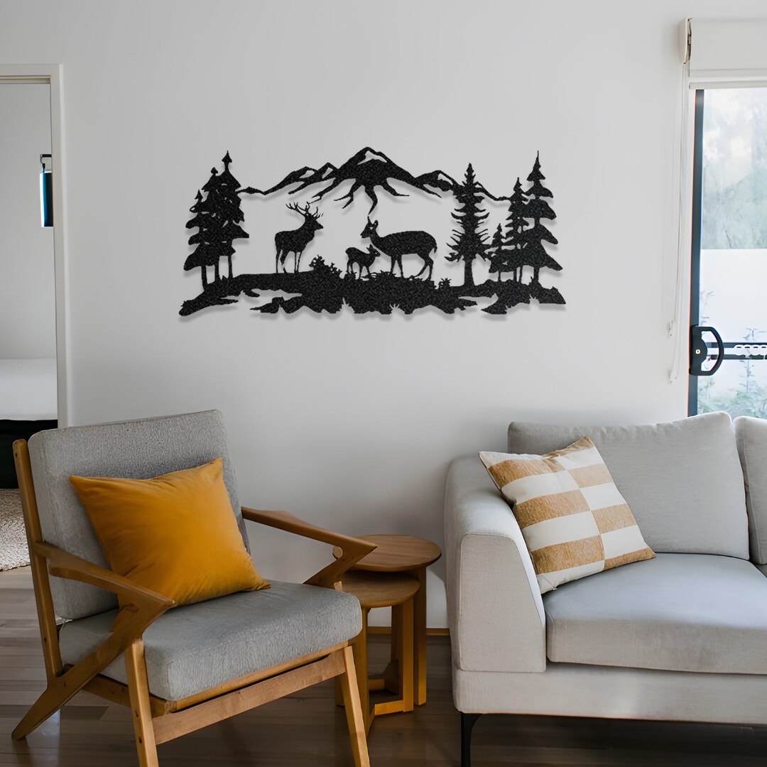 Deer Family Wall Art Metal Decor Nature Lover Gift Rustic Mountain ...