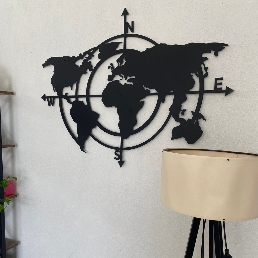 World Map Compass Metal Wall Art - Perfect Gift for Family to Explore ...