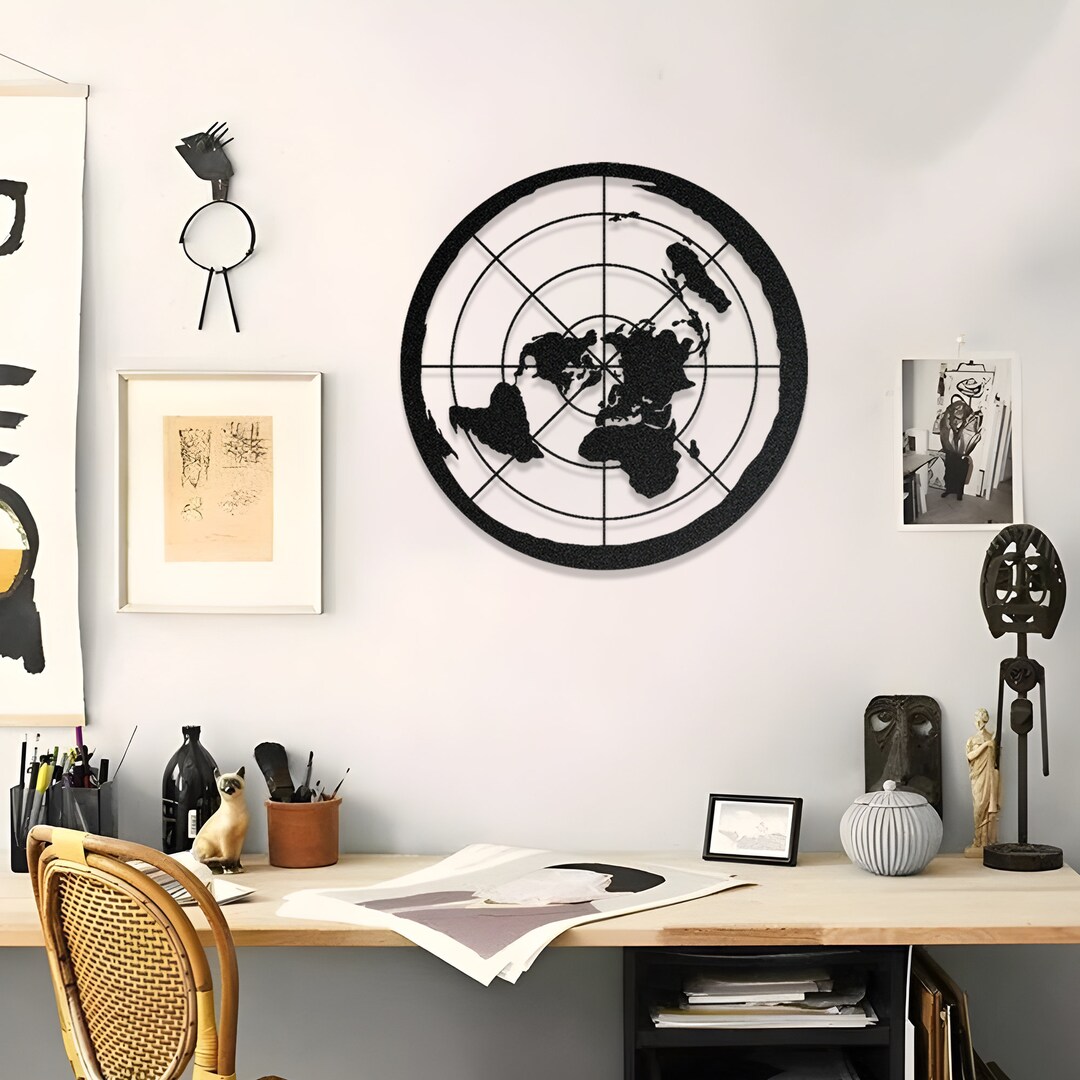 Metal World Map, Flat Earth Wall Art, Flat Earth Map, Wall Decor Sign ...