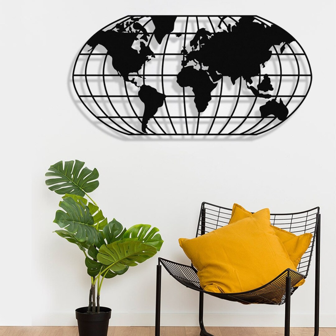 Ellipse Metal World Map Wall Decor Metal World Map Large - Etsy